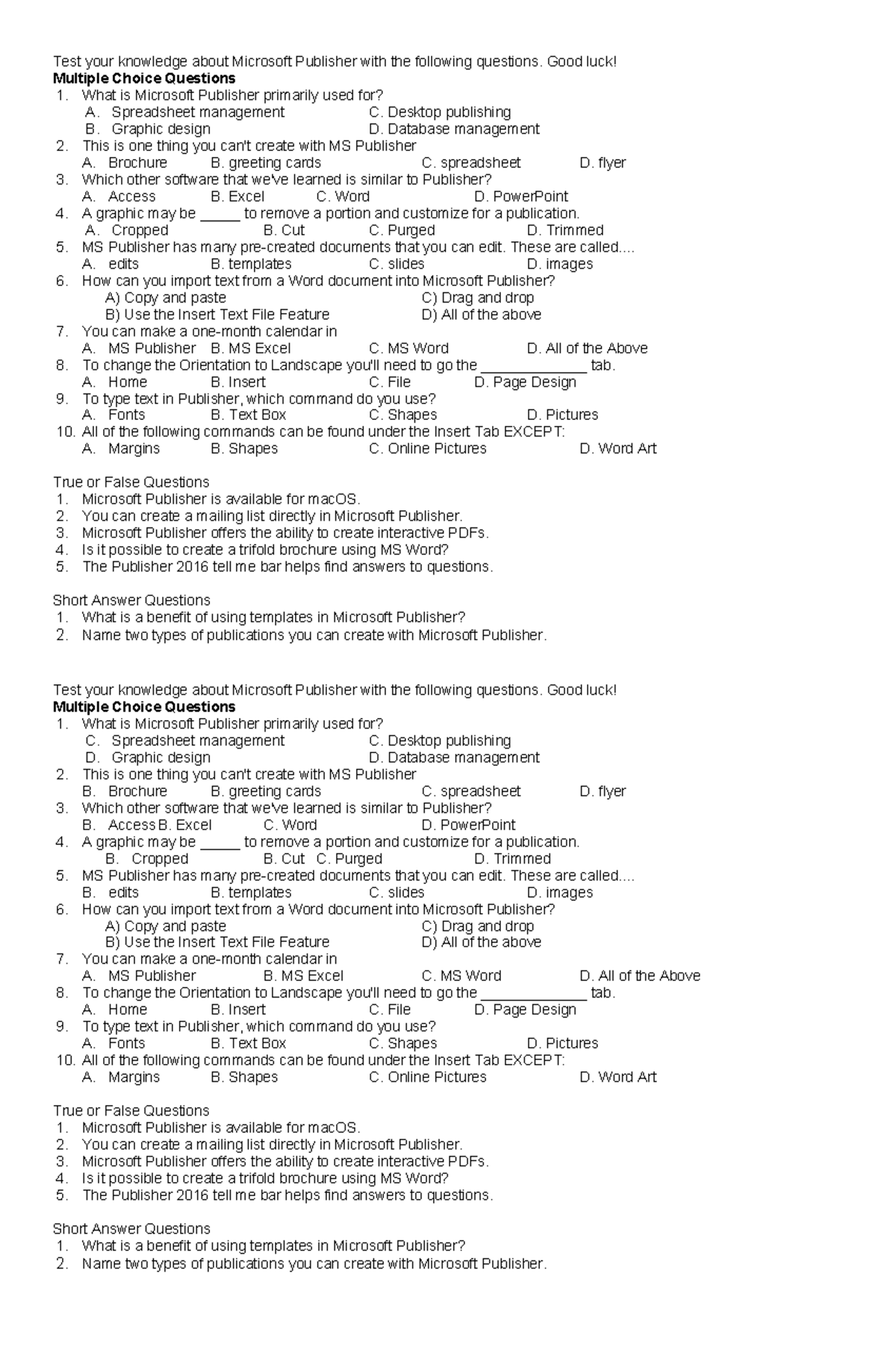PUB 101: Microsoft Publisher Quiz - Test Your Knowledge! - Studocu
