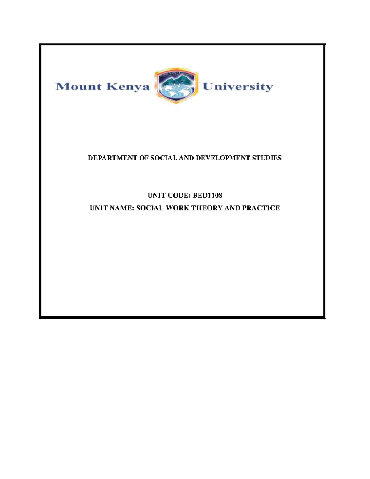 BED1108 Social Work Theory and Practice Course Outline and Objectives ...