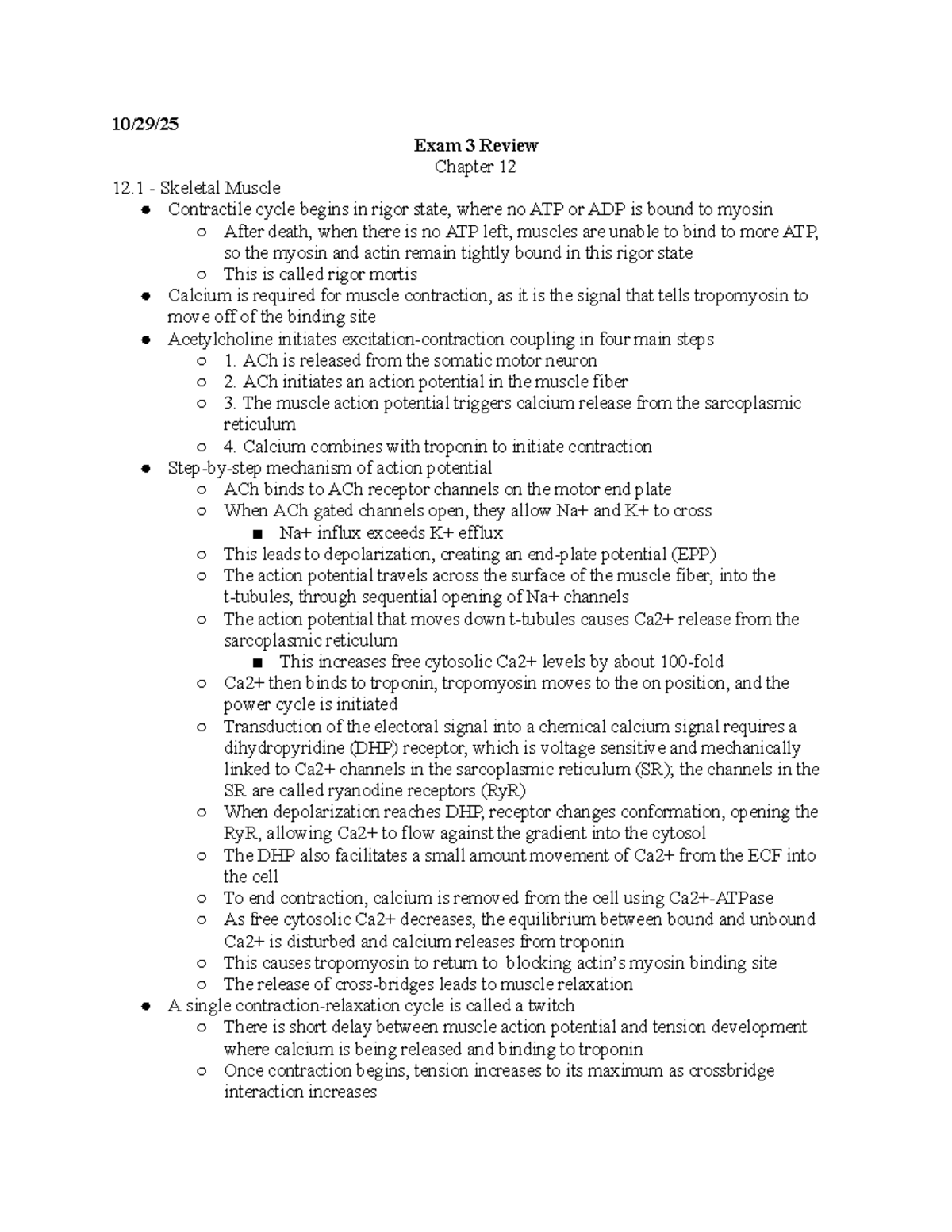 Exam 3 Review: Skeletal Muscle & Blood Physiology Concepts - Studocu