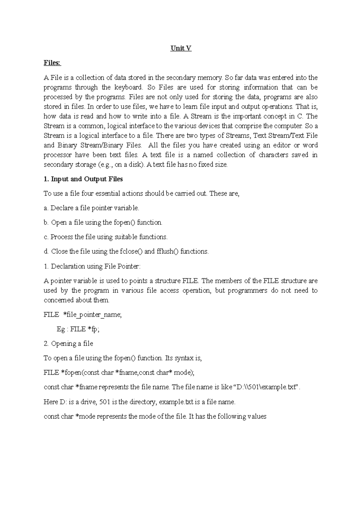Unit V: Files, Searching & Sorting Techniques in C - Studocu