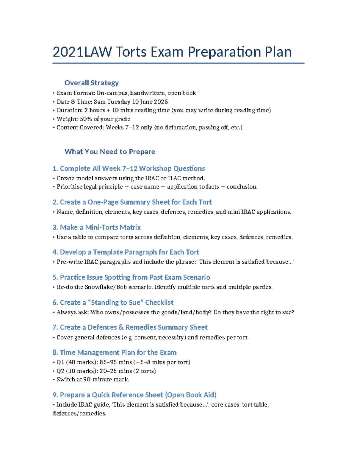 2021LAW Torts Exam Prep Strategy & Format for June 10, 2025 - Studocu