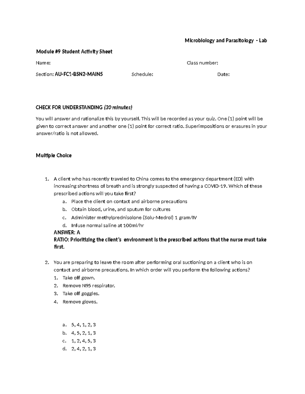 Microbiology and Parasitology Lab: Student Activity Sheets Modules #9 ...