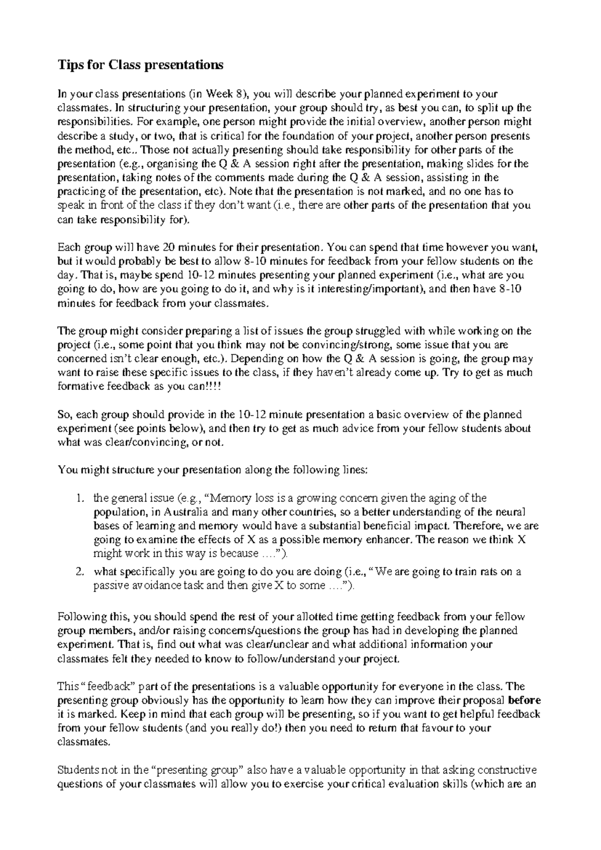 Tips for Class Presentations (2026) - Structuring Your Experiment - Studocu