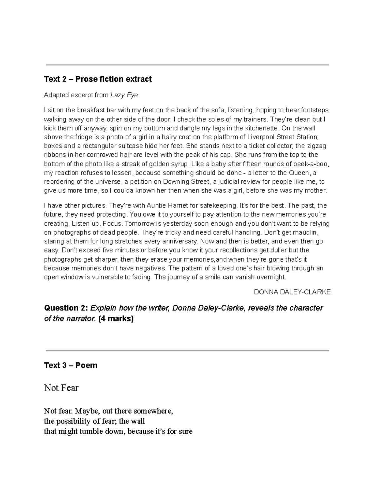Analysis of Characterization in Prose Fiction: Lazy Eye & Not Fear ...