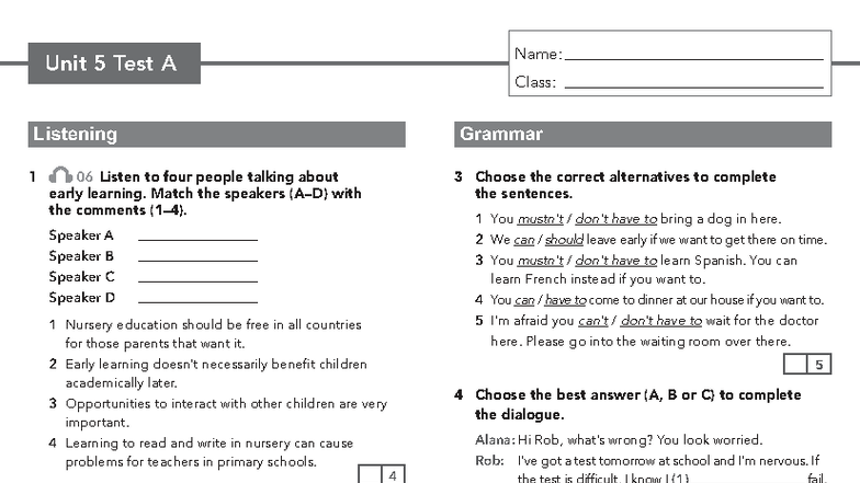 Checkpoint B1+ Unit 5 Listening & Vocabulary Test A - Studocu