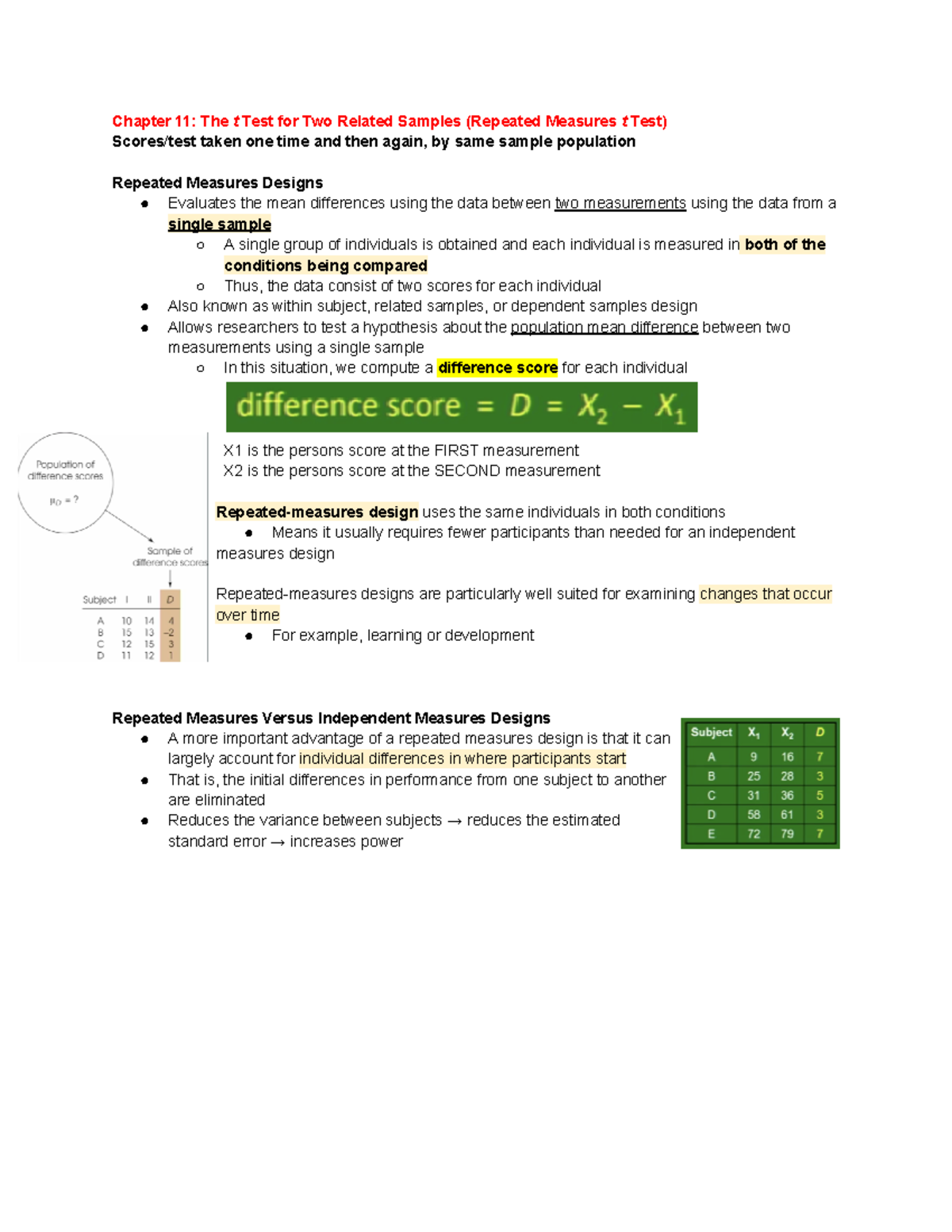 Chapter 11 The t Test for Two Related Samples (Repeated Measures t Test ...