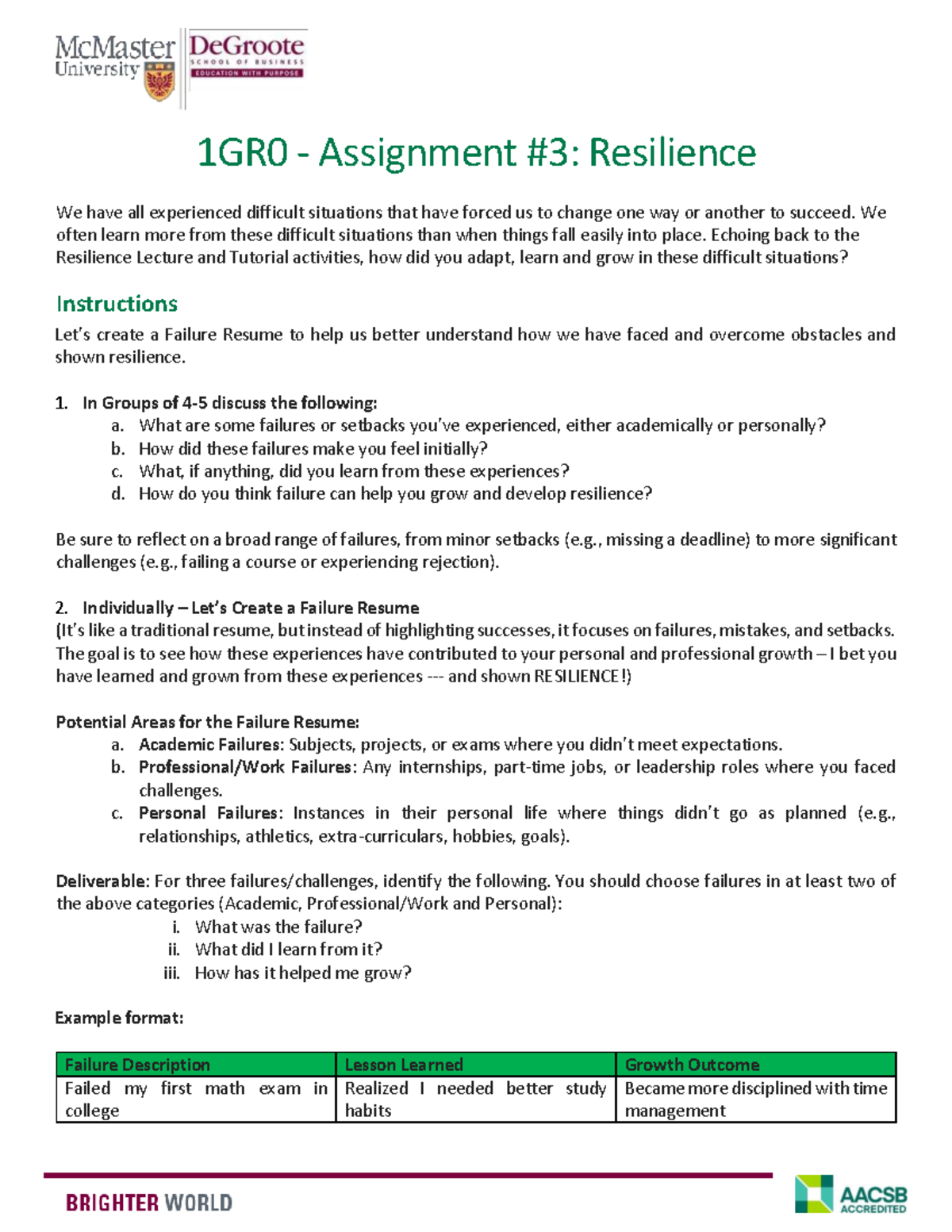 1GR0 Tutorial Assignment 3: Embracing Resilience Through Failure - Studocu