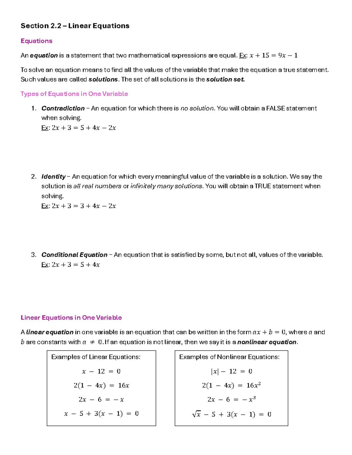 Understanding and Solving Linear Equations: Techniques & Examples - Studocu