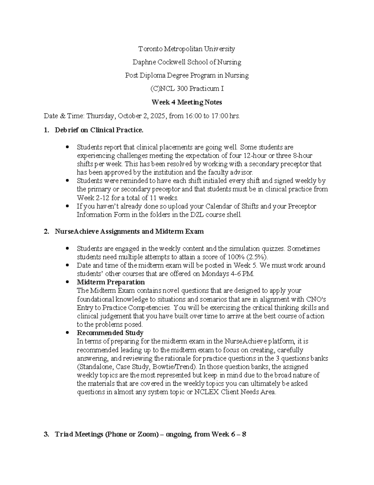 CNCL 300 Practicum I Week 4 Meeting Notes & Midterm Prep - Studocu