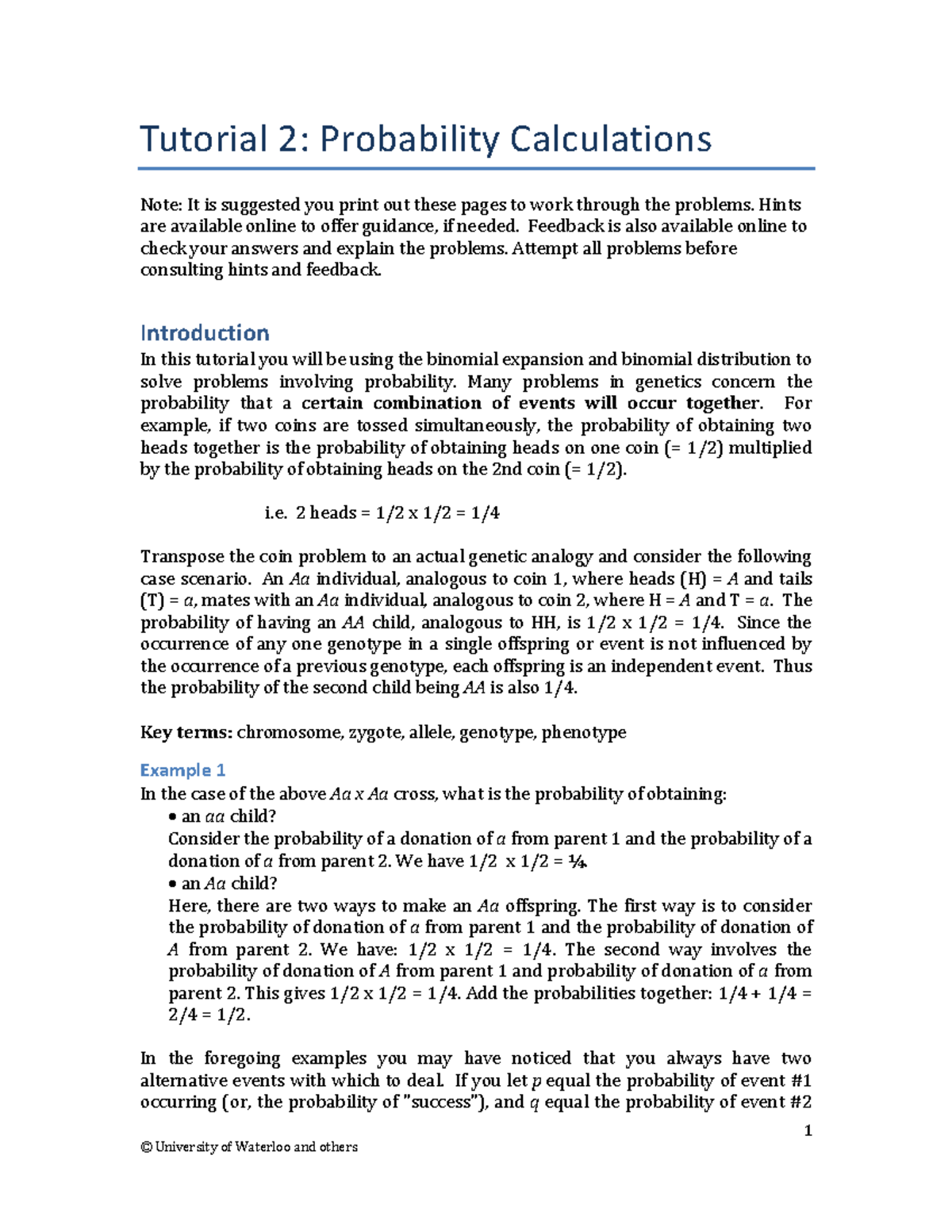 Tutorial 2: Probability Calculations and Genetic Scenarios - Studocu