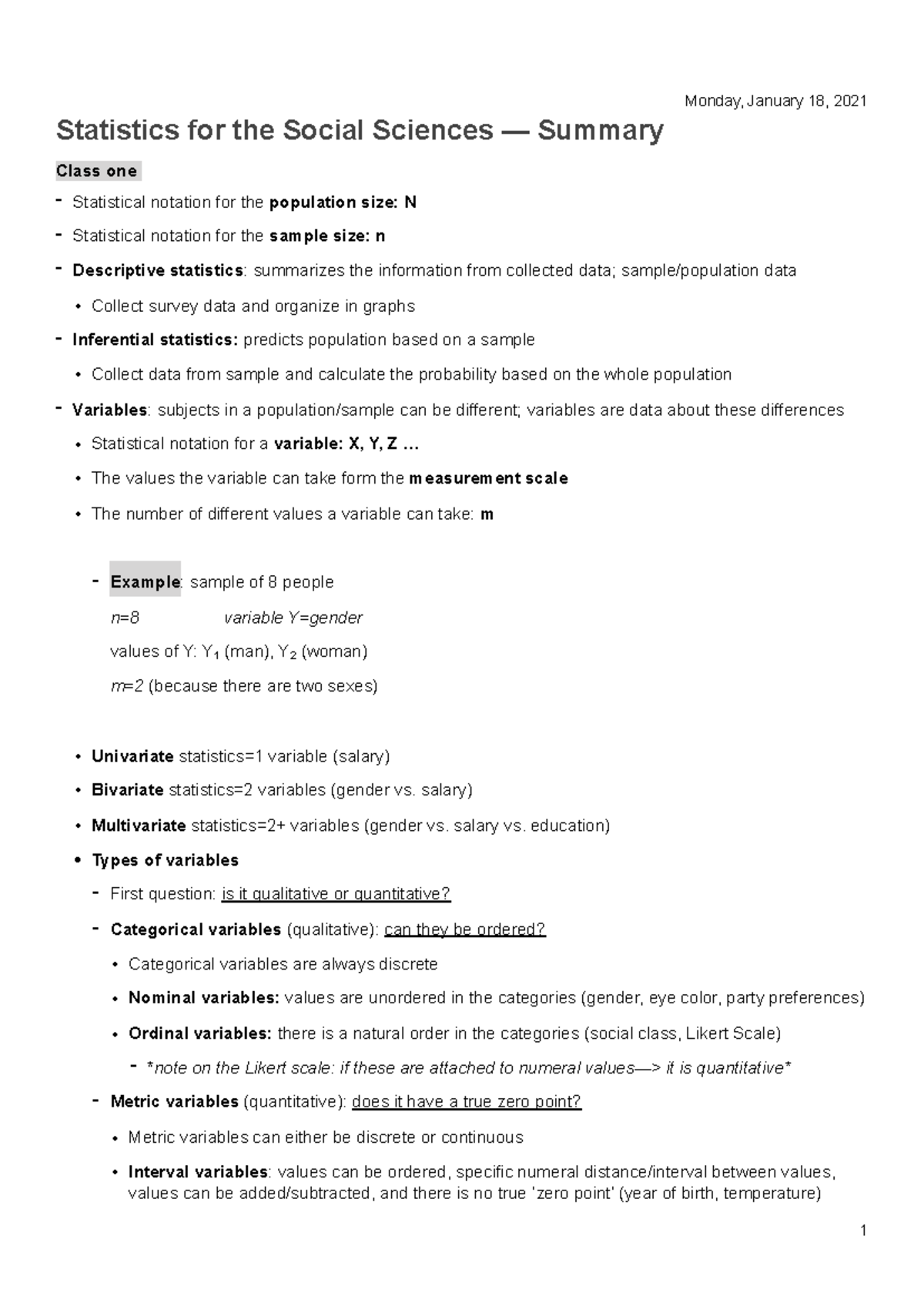 Statistics for the Social Sciences (SSS101) - Summary Notes - Studocu