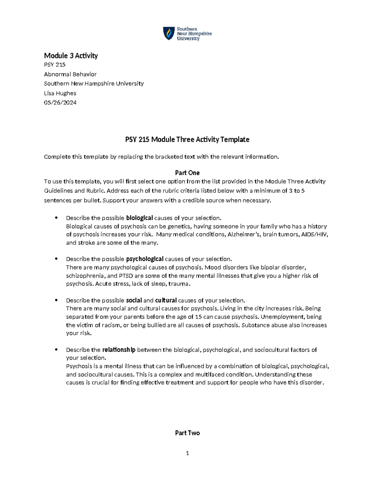 PSY 215 Module Three Activity - Part One To use this template, you will ...