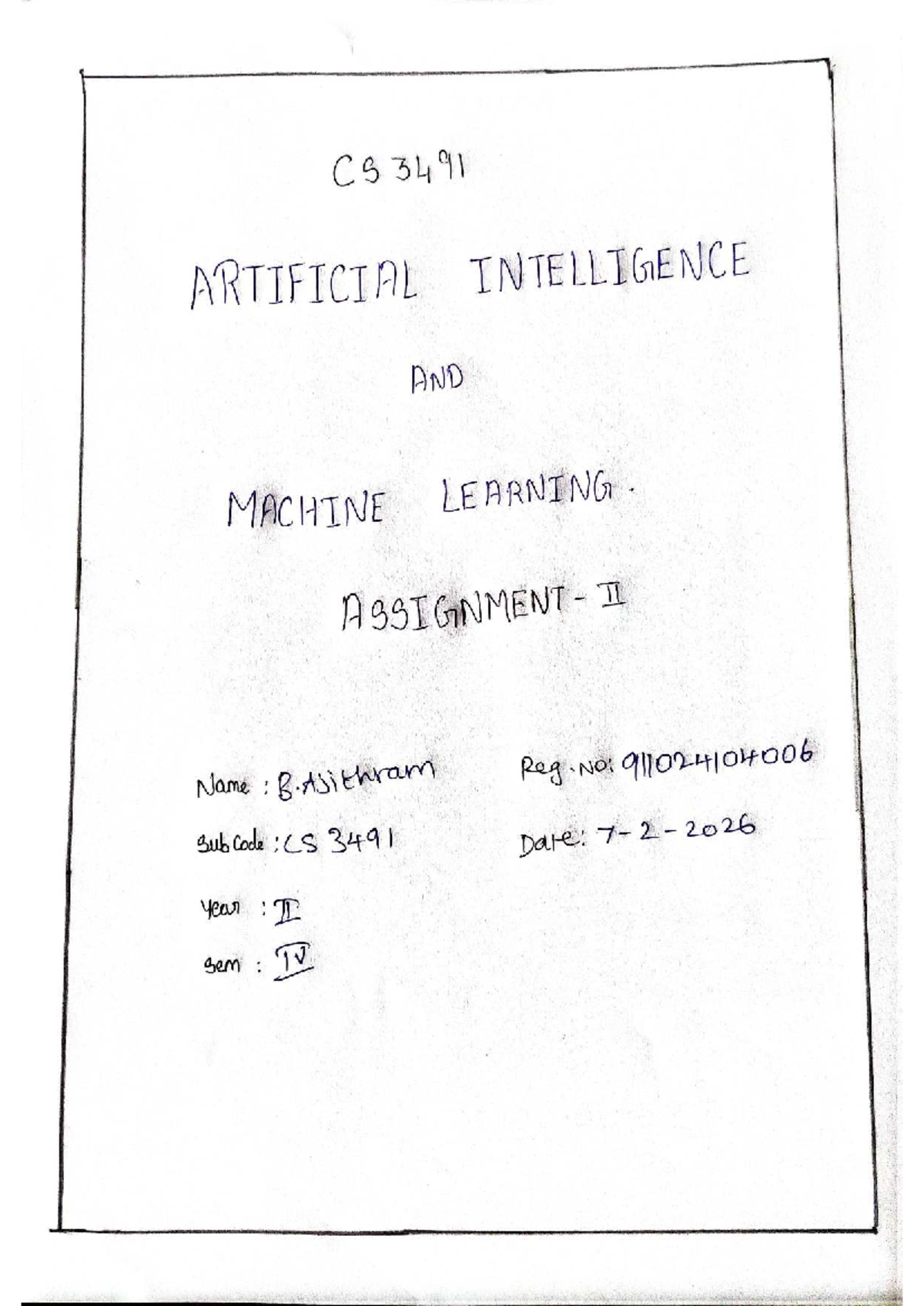 AIML Assignment 2: Understanding NRTIFICTRAL Intelligence - Studocu
