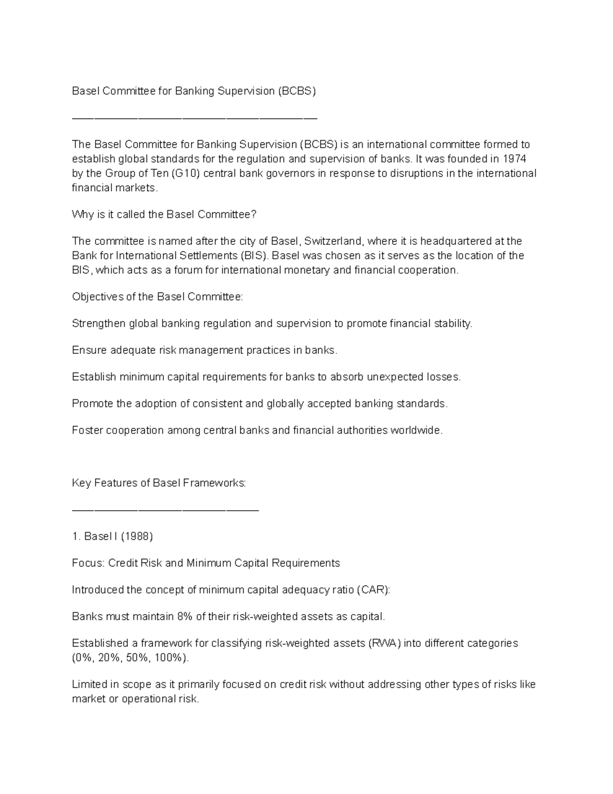 BCBS Overview: Global Banking Standards and Frameworks Explained - Studocu