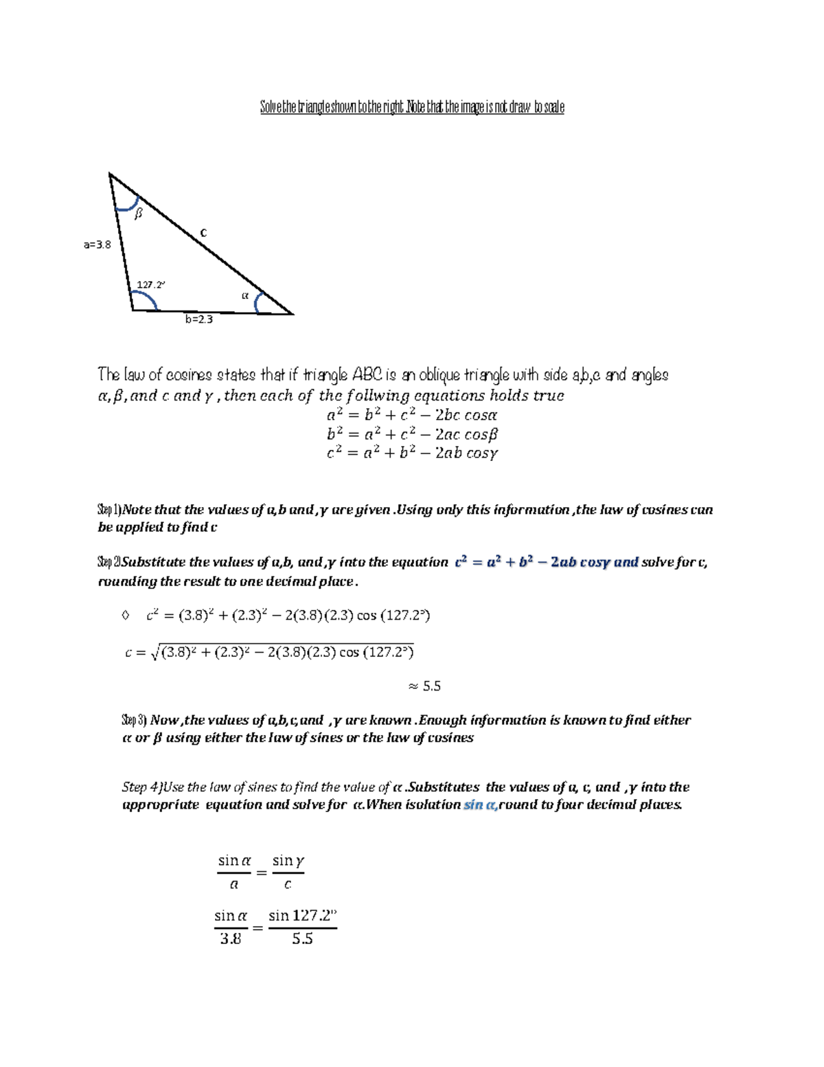 Notes for notecard cheatsheet for exam 4 - Solve the triangle shown to ...