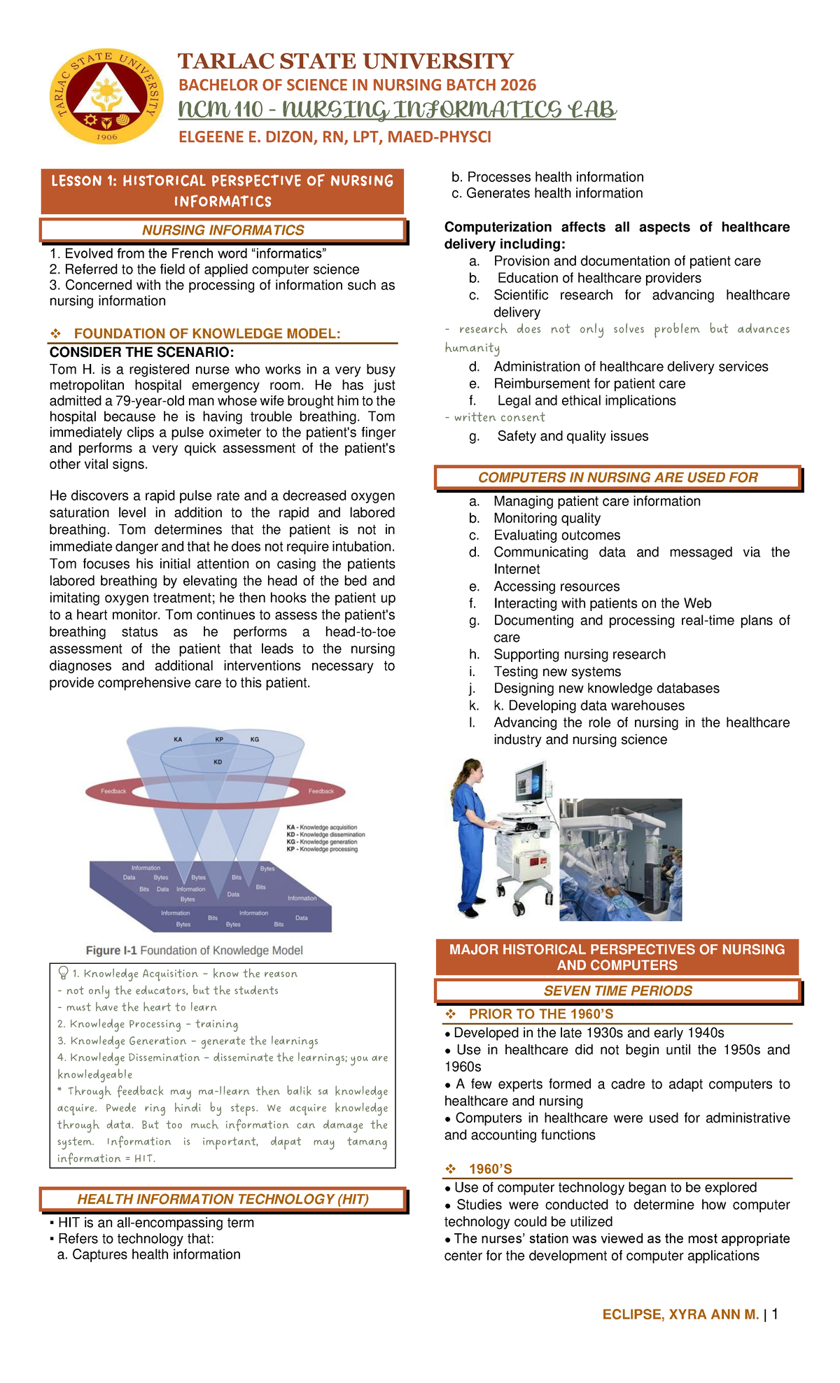 NCM 110 Nursing Informatics Lab: Lesson 1 - Historical Perspective of ...