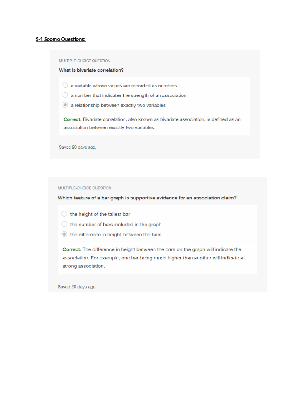 Soomo Questions for Bivariate Correlation and Statistics Concepts - Studocu