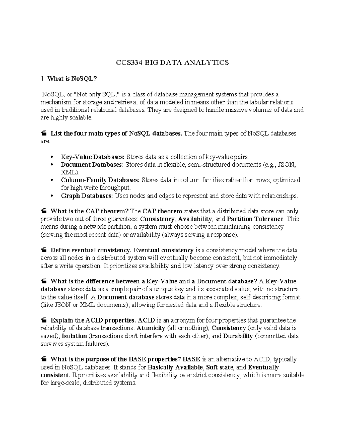CCS334 BIG DATA ANALYTICS: Understanding NoSQL Databases and Their ...