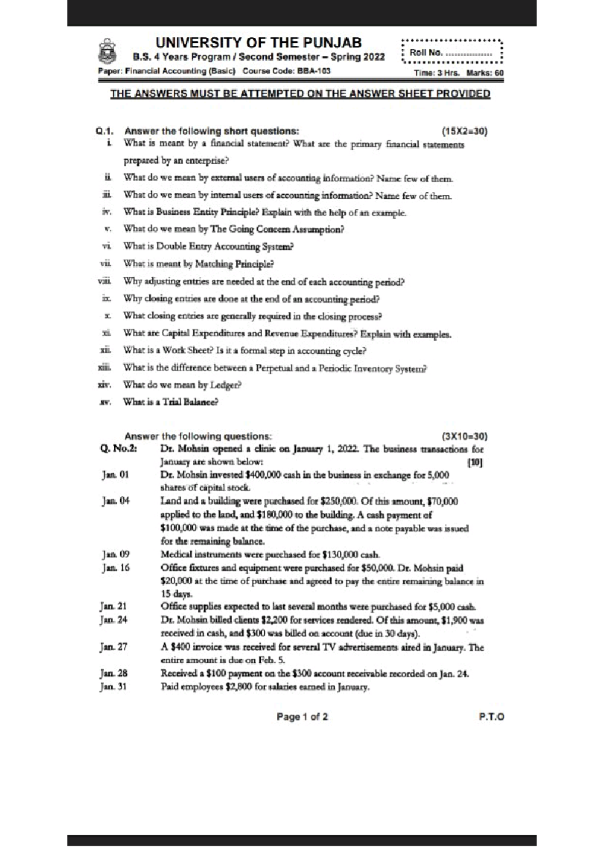 Final Exam Study Guide for CS101: Algorithms and Data Structures - UNIVERSITY OF THE PUNJAB Roll ...