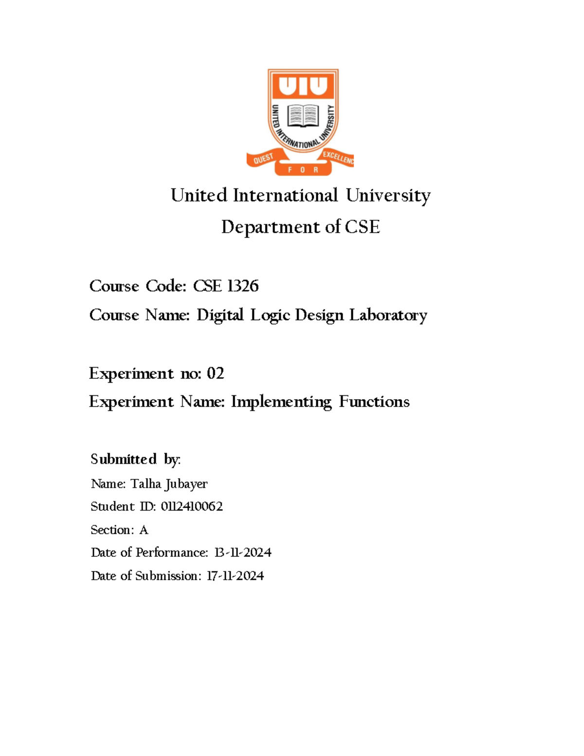 Lab Report 02 - United International University Department of CSE ...