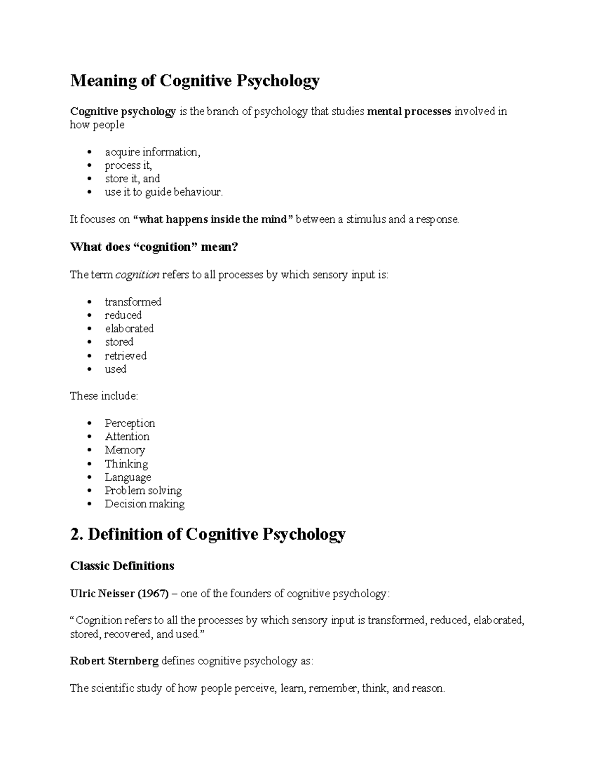 Unit 1: Understanding Cognitive Psychology and Its Historical Roots ...