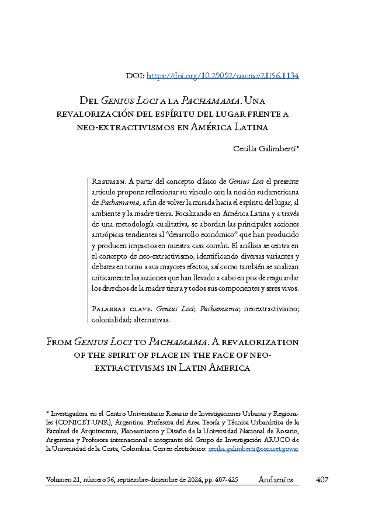 Del Genius Loci a la Pachamama: Revalorización del Espíritu del Lugar ...