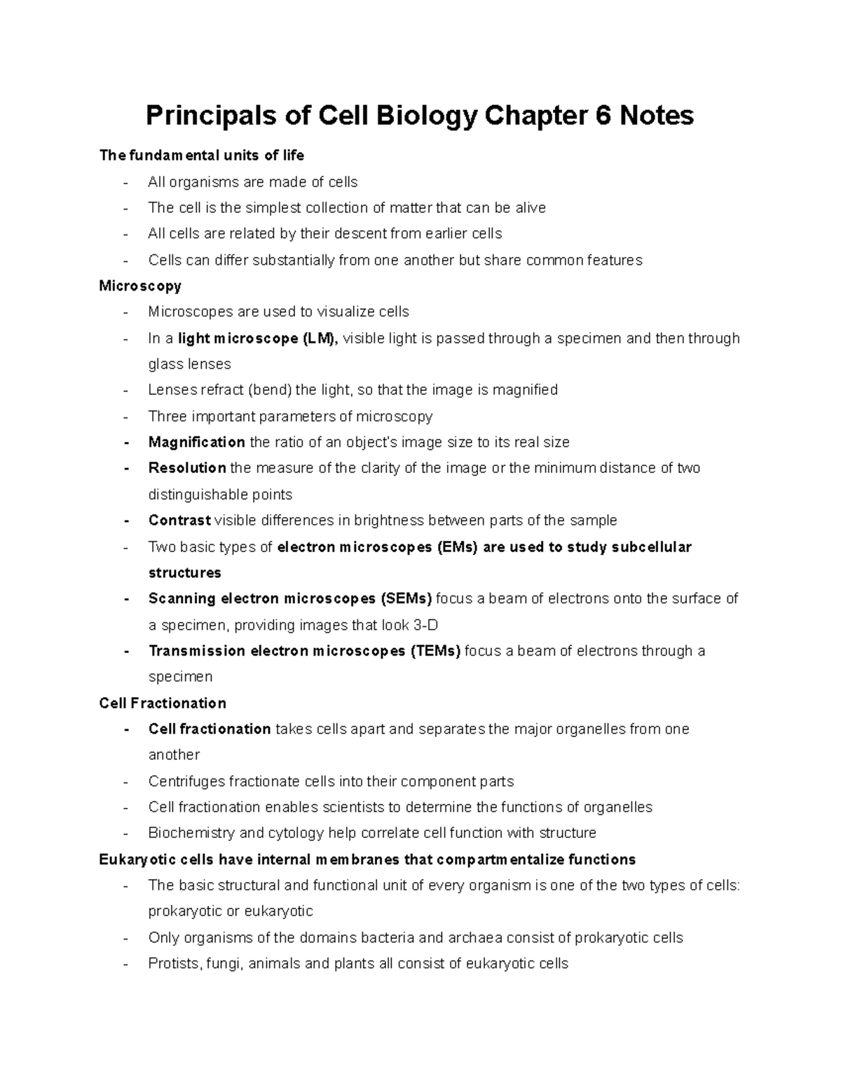 Biology CH6: Cell Biology Concepts and Structures Notes - Studocu