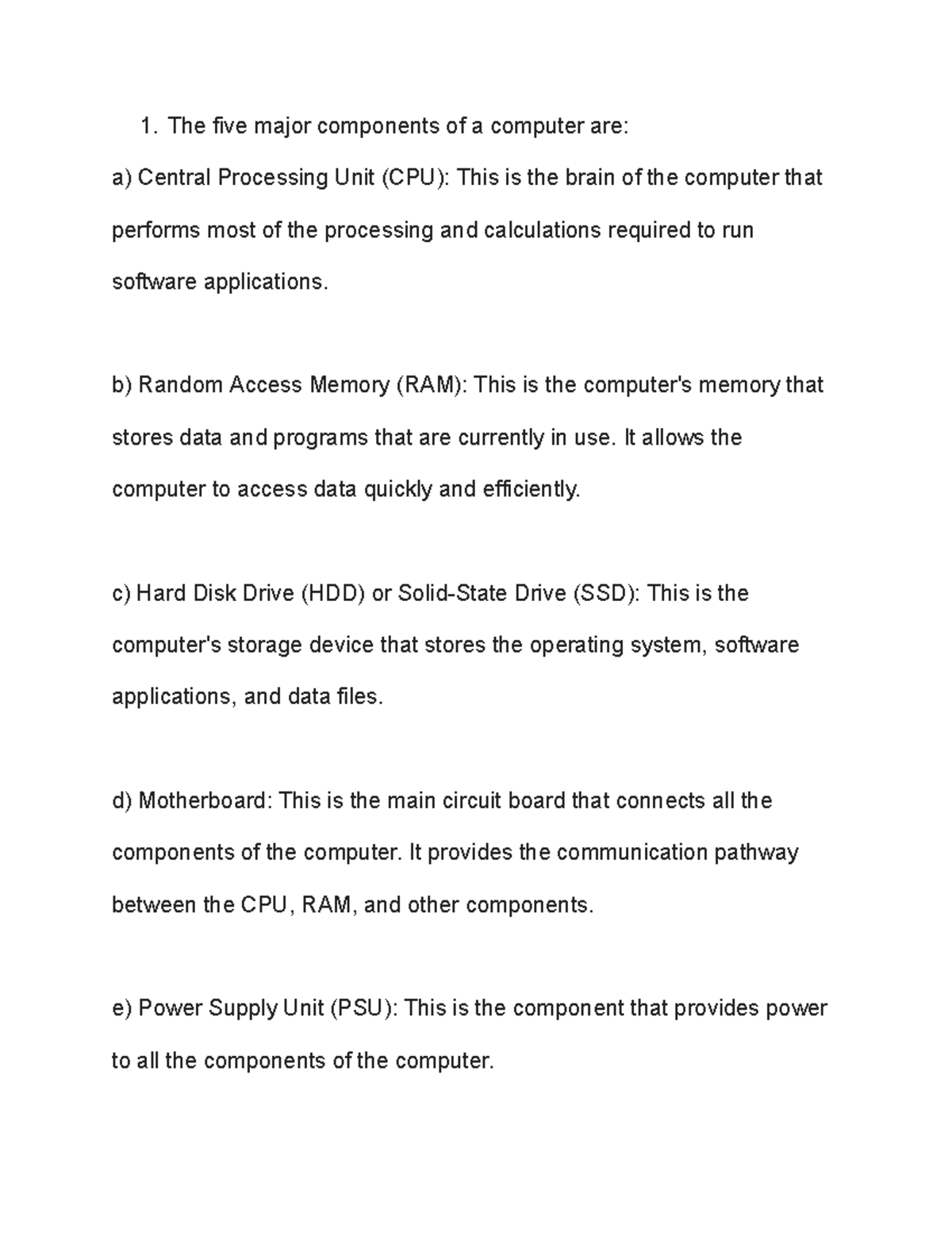 CIS 101 Week 2 Assignment: Computer Components & I/O Devices - Studocu
