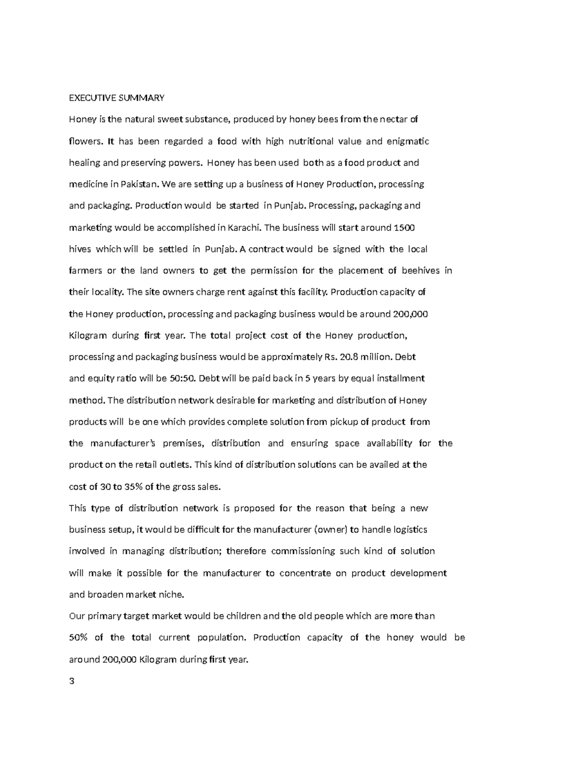 Executive Summary - Honey Production Business Plan (Final) - Studocu