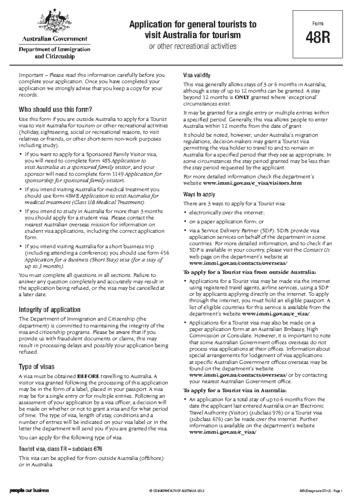 Tourist Visa Application Guide for Australia (Form 48R) - Studocu