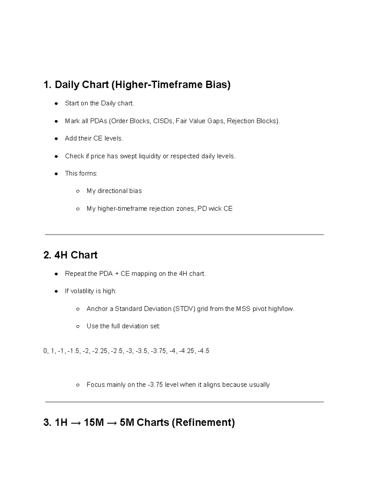 Daily Trading Strategy: PDAs, STDV, and Execution Rules - Studocu