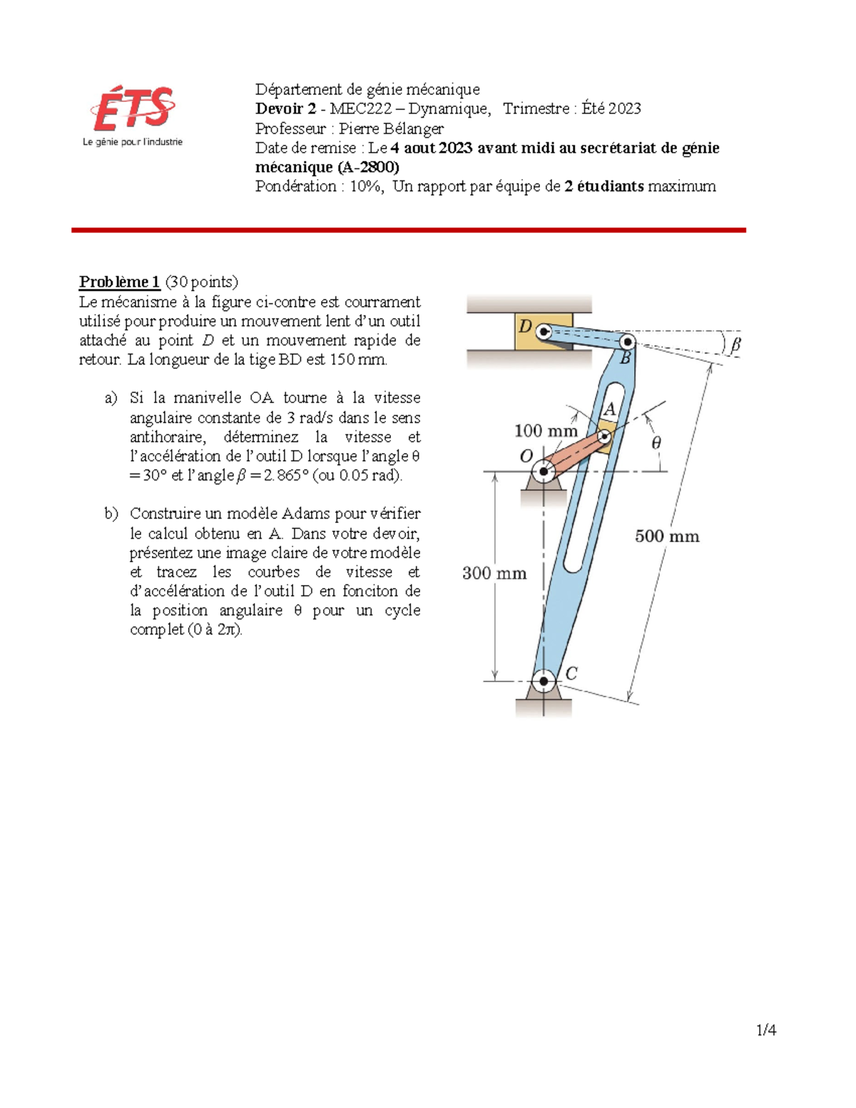 MEC222 E2023 - Second Homework Assignment - Département de génie ...