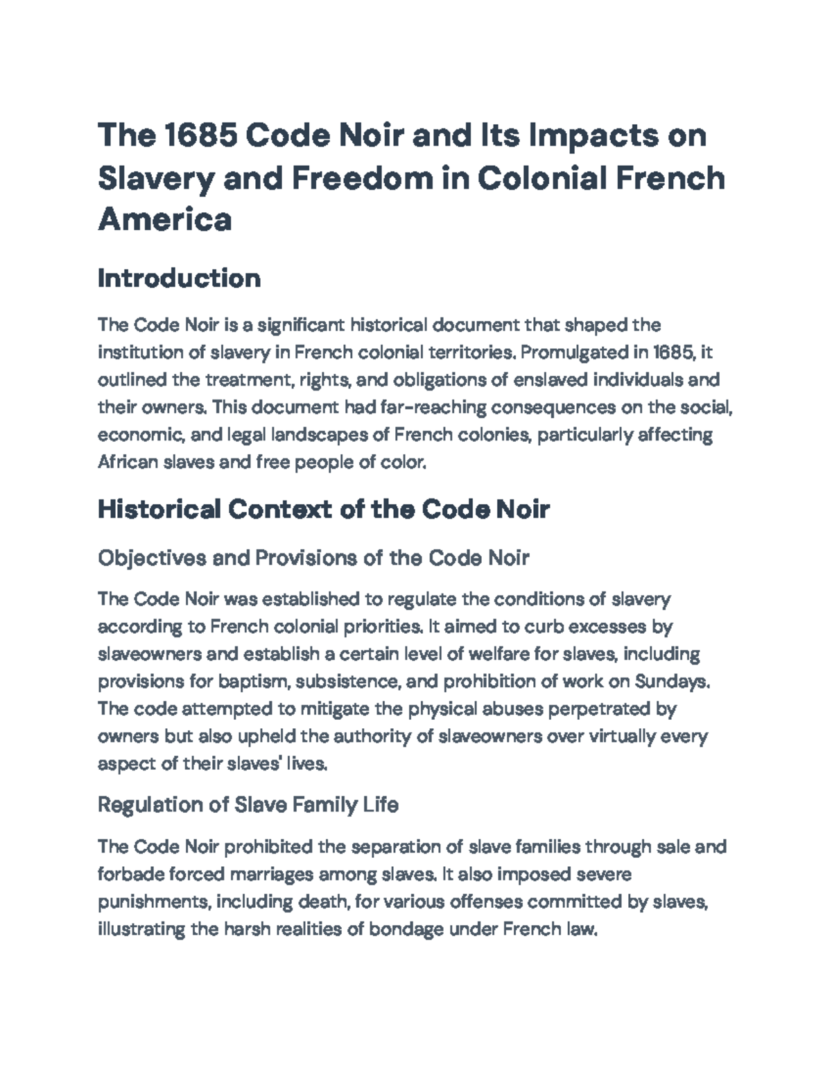 The 1685 Code Noir: Impacts on Slavery & Freedom in Colonial French ...