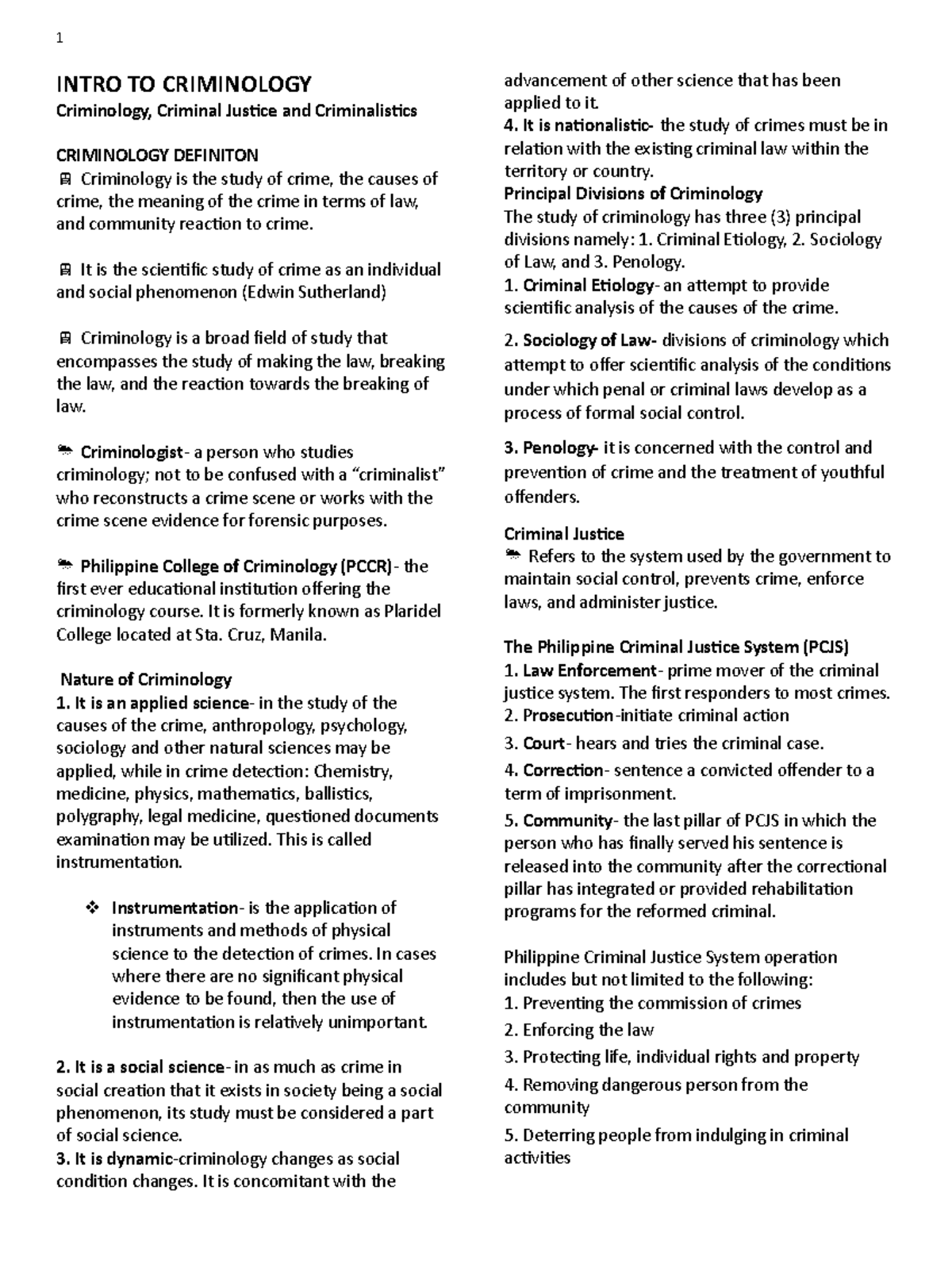 Intro to Criminology: Key Concepts and Theories Overview - Studocu