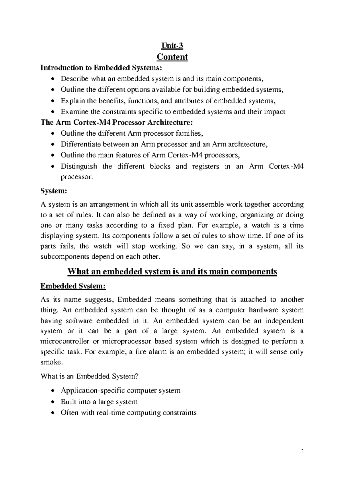Unit 3 Embedded Systems Cortex M4 Overview Key Concepts And