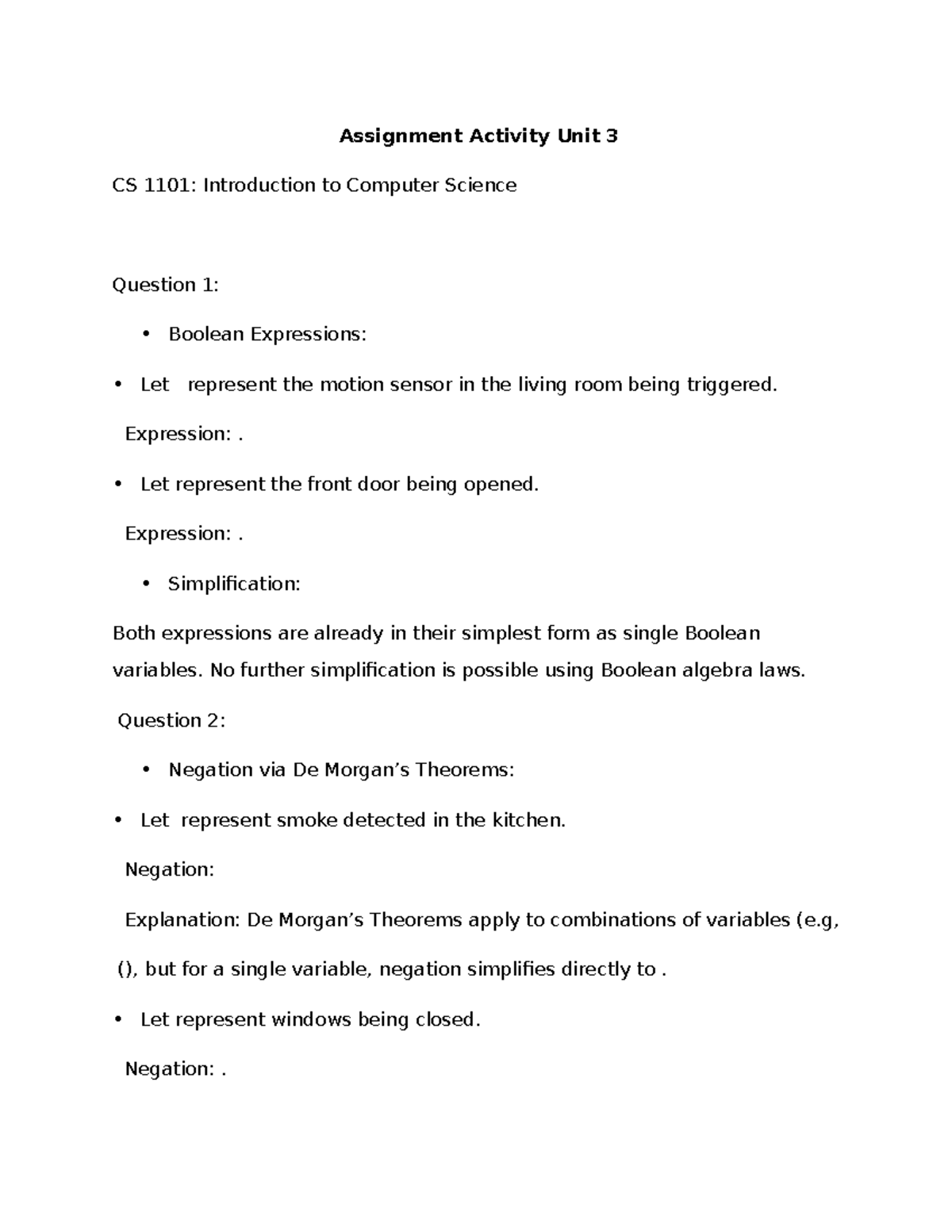 Unit 3 Assignment: Boolean Expressions & Logic Gates in CS 1101 - Studocu