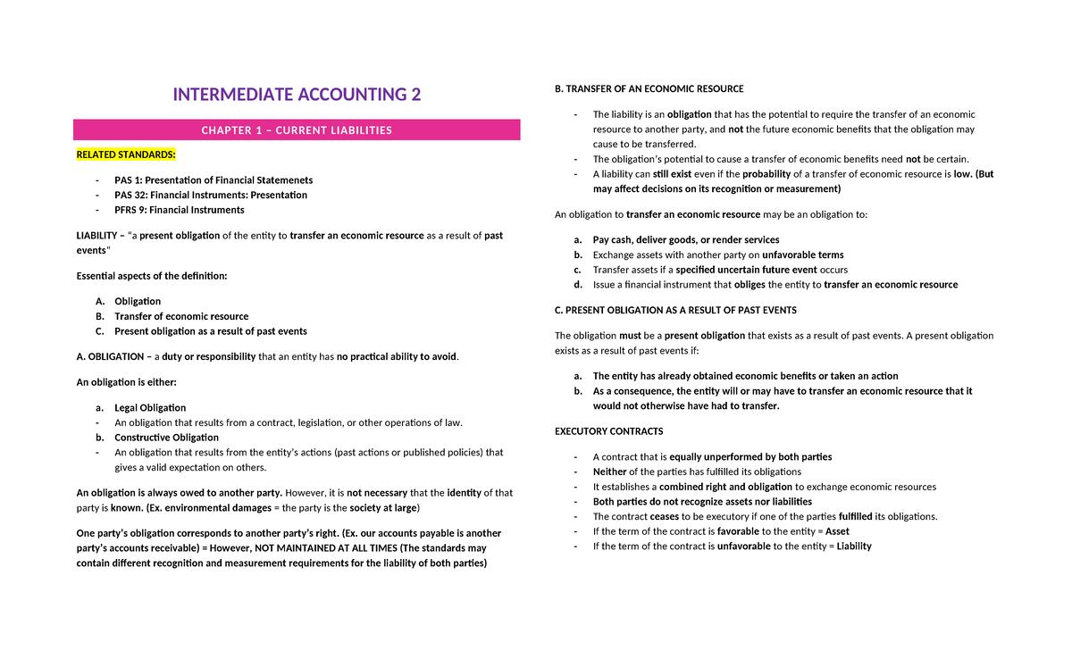 Intermediate Accounting 2 B Chap 1 Current Liabilities Overview And