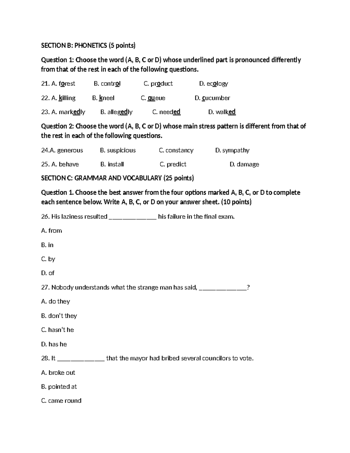 Phonetics and Grammar Practice for English 8 (Final Exam) - Studocu
