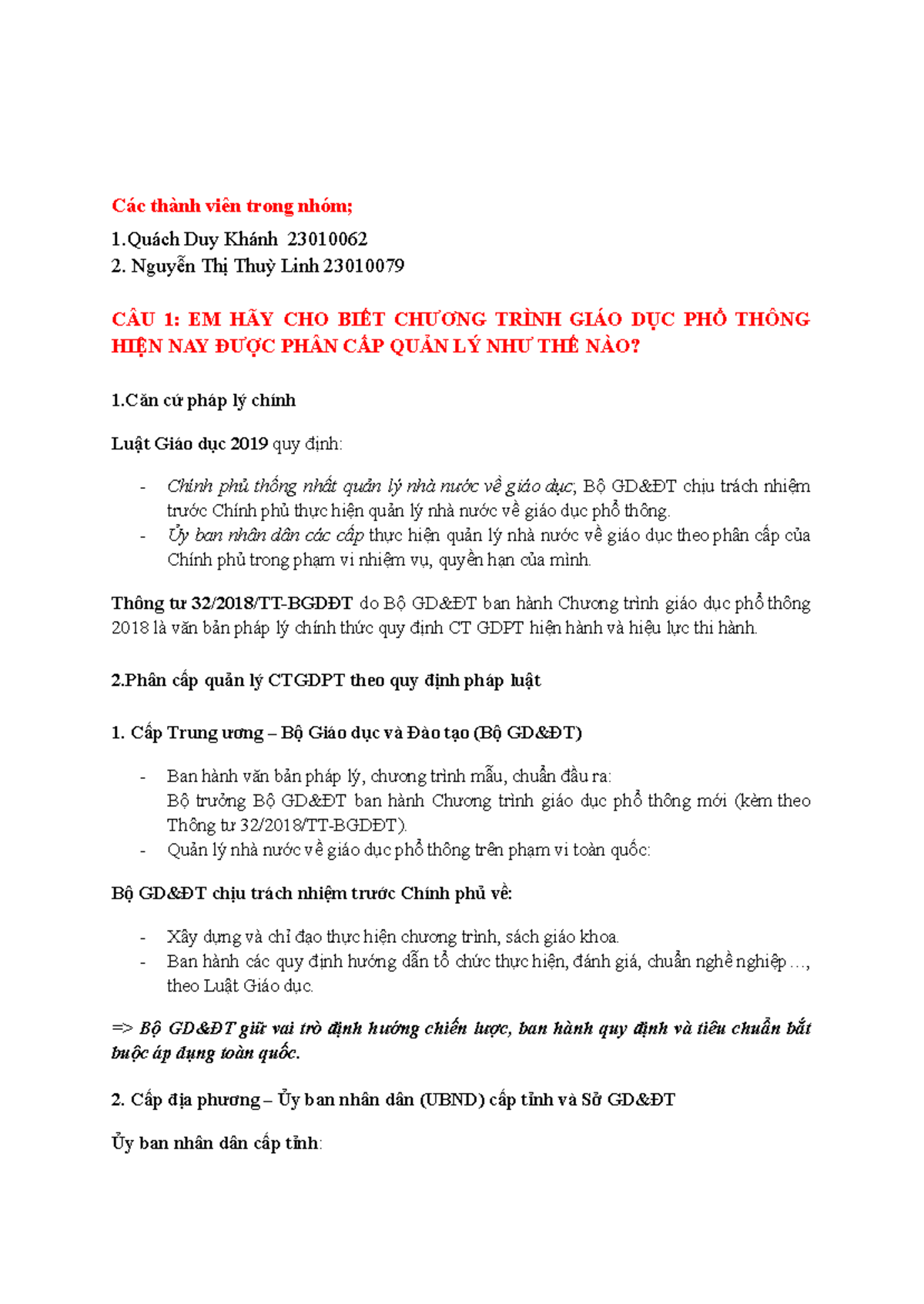 Quản Lý Chương Trình Giáo Dục Phổ Thông và Đại Học 23010062-23010079 ...