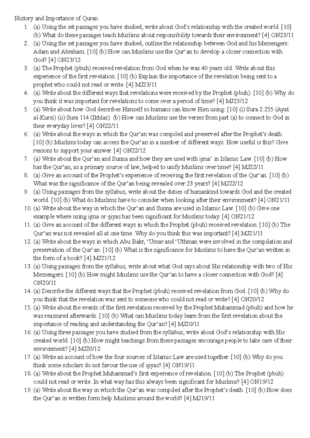 Islamiyat 2058 Final Exam: Comprehensive Question Bank on Quran & Life ...