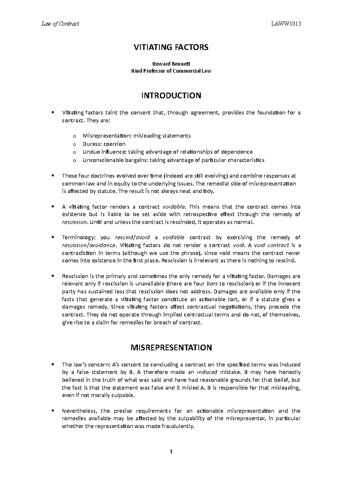 Vitiating Factors in Contract Law (2021-22): A Comprehensive Overview ...