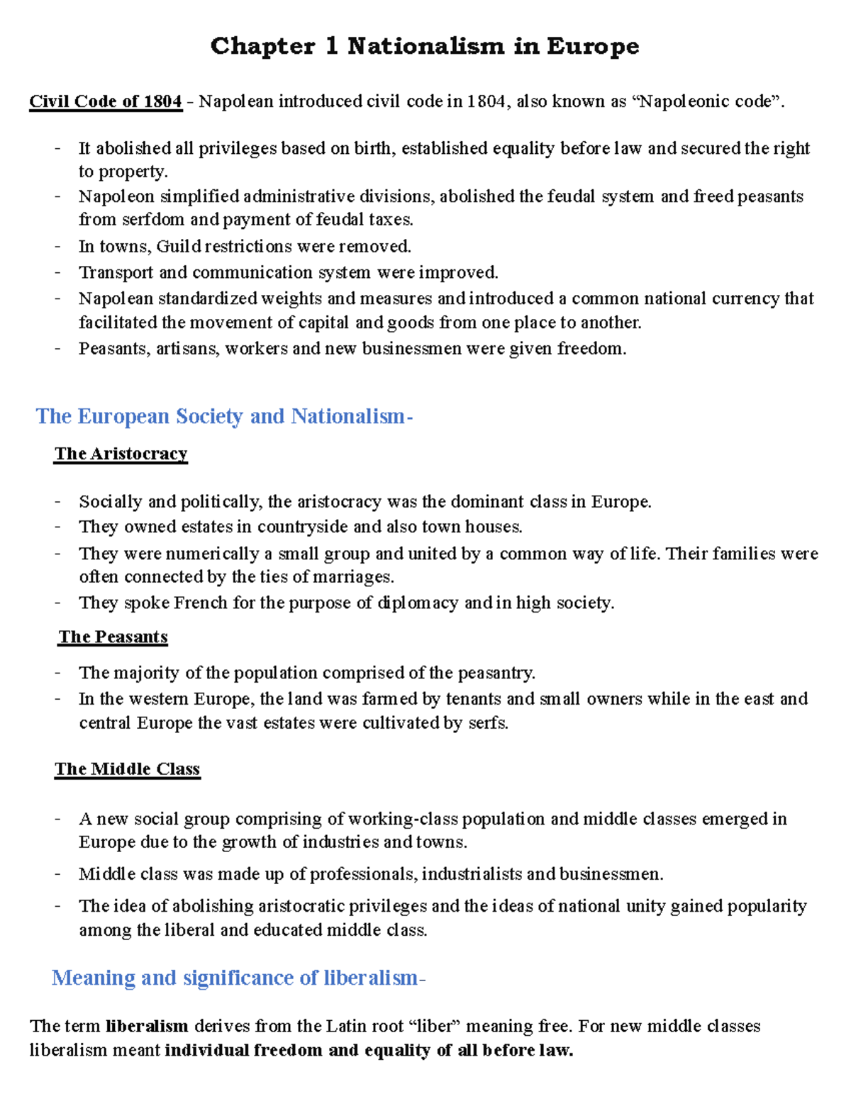 Chapter 1: Nationalism in Europe - Key Concepts and Civil Code of 1804 ...