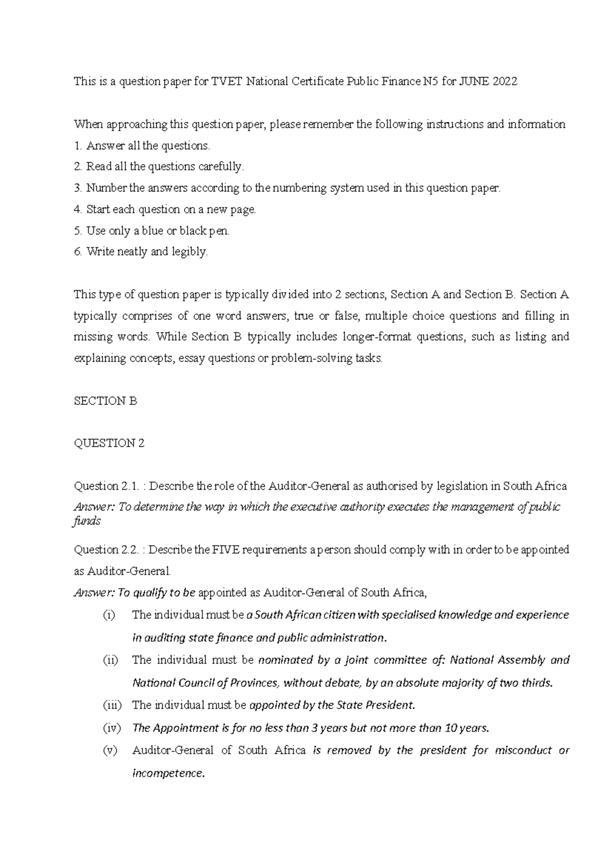 TVET National Certificate Public Finance N5 June 2022 Question Paper ...