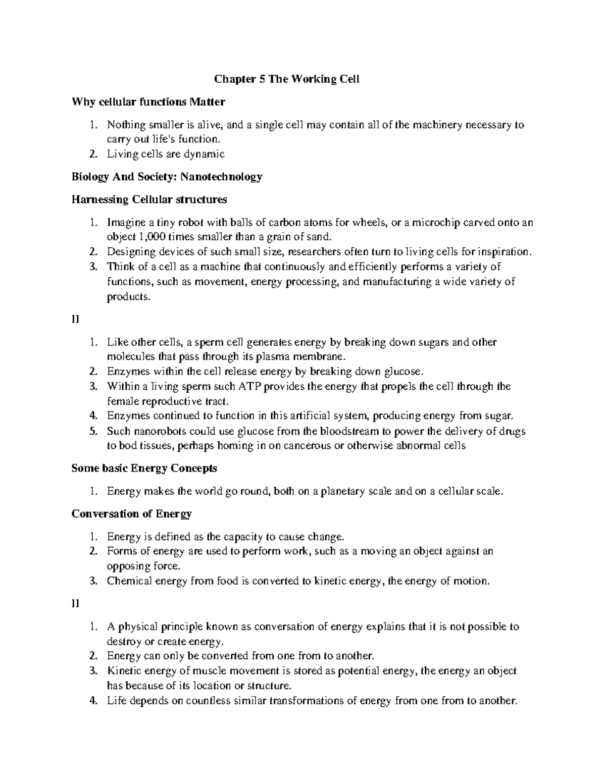 Chapter 5: The Working Cell - Understanding Cellular Functions - Studocu