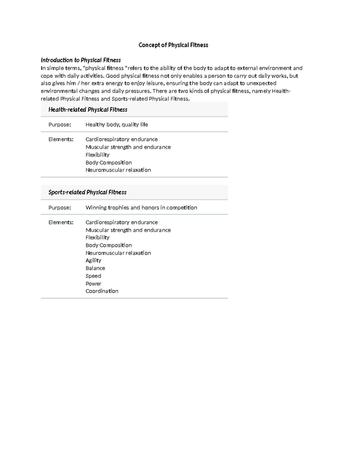 Concept of Physical Fitness: Health & Exercise Insights 5 - Studocu