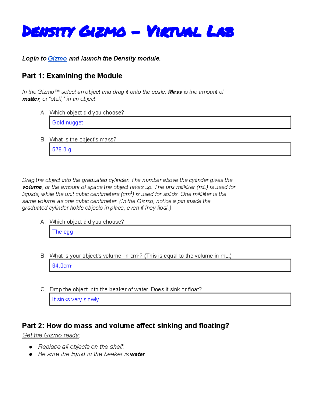 Density Gizmo- Virtual Lab - Density Gizmo - Virtual Lab Login to Gizmo ...