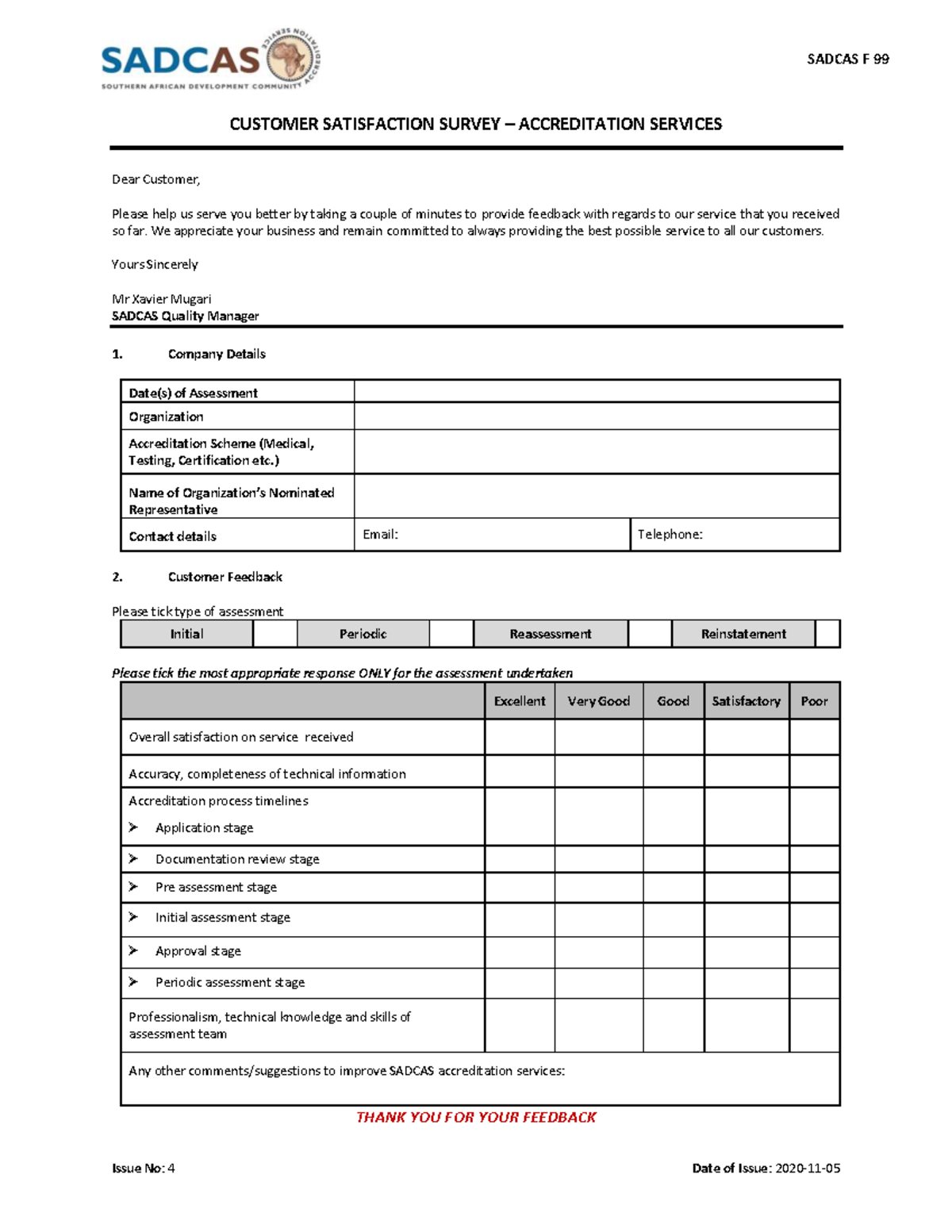 SADCAS F 99 - Customer Satisfaction Survey for Accreditation Services ...