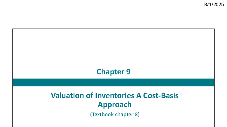 Chapter 9: Valuation of Inventories (PPT) - Key Learning Objectives ...