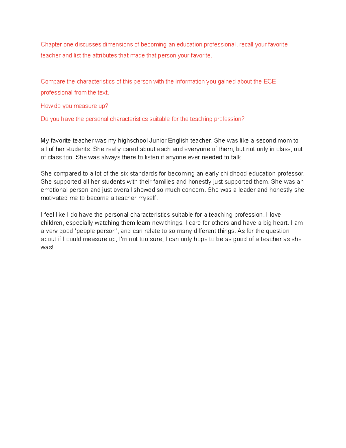 ECE Chapter 1: Reflection on Becoming an Education Professional - Studocu