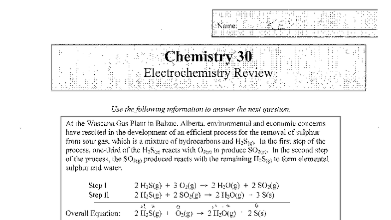 Electrochemistry 30 Review: Key Concepts and Practice - Studocu